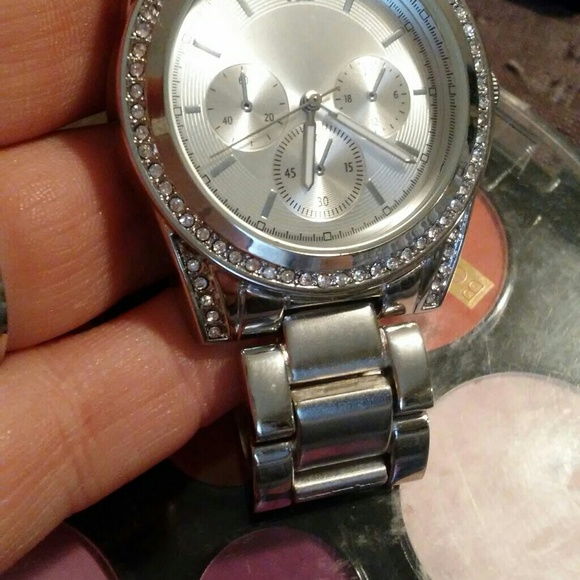 japan movement | Accessories | Silver Toned Stainless Steel Watch W Cz ...